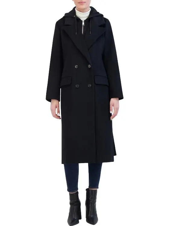 Rebecca Minkoff Double-breasted Longline Coat With Hooded Bib - Black/ Black