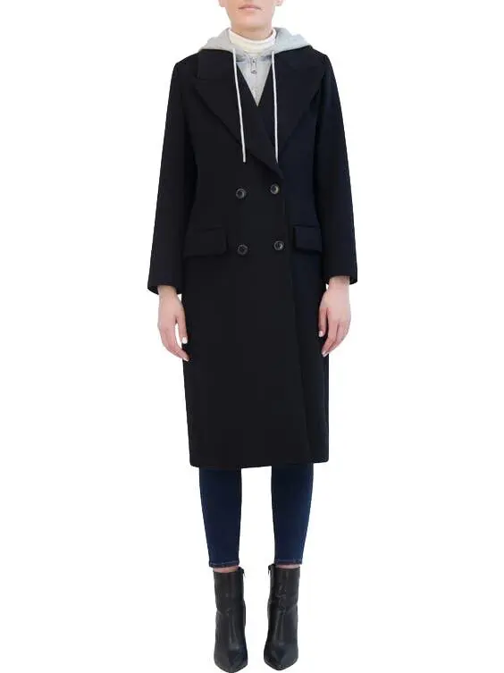 Rebecca Minkoff Double-breasted Longline Coat With Hooded Bib - Black/ Grey
