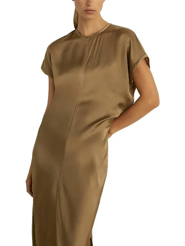 REISS Kora Satin Maxi Dress - Khaki