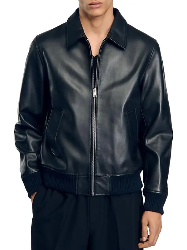 Sandro Thomas Leather Zip-up Jacket - Black