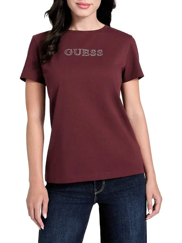 Guess Briana Embellished Logo T-shirt - Burgundy