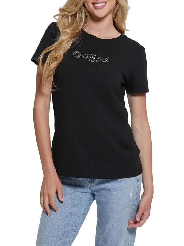 Guess Briana Embellished Logo T-shirt - Jet Black