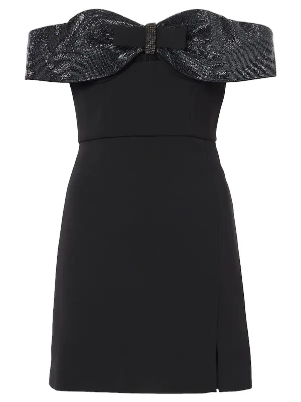 SELF-PORTRAIT Bow-detail Off-shoulder Mini Dress - Black