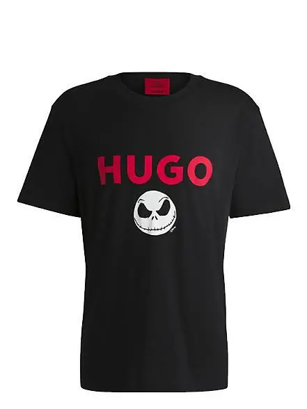 Hugo Crewneck Graphic-print Cotton-jersey T-shirt - Black
