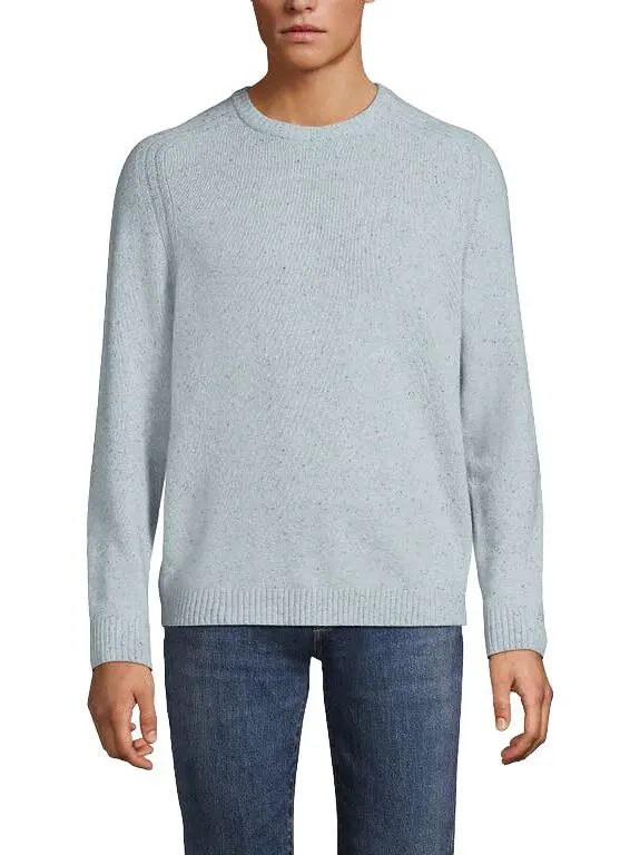 LANDS' END Long Sleeve Lambswool Crewneck Sweater - Dusk Sky Blue Donegal
