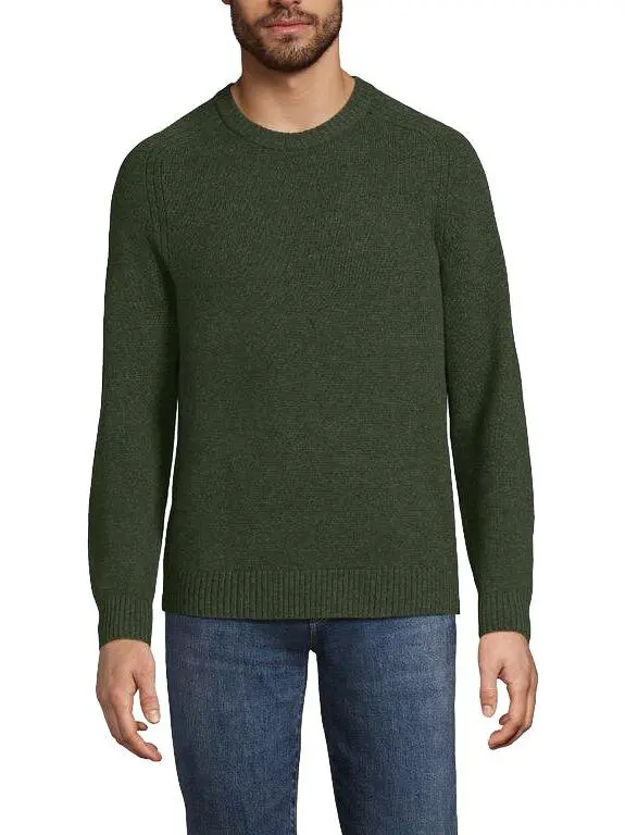 LANDS' END Long Sleeve Lambswool Crewneck Sweater - Thyme