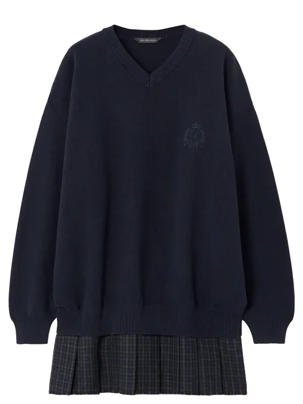 Balenciaga Layered Wool-trimmed Cotton Mini Dress - Blue