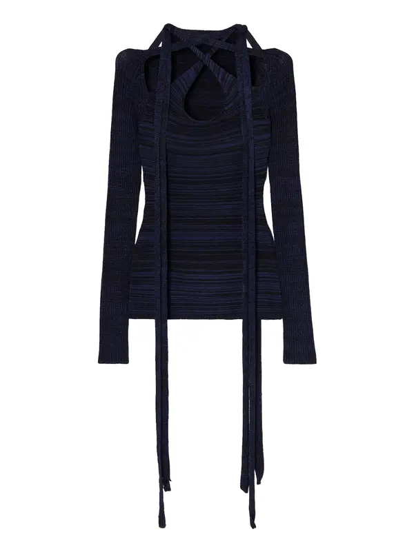 Y/project Scarf-detailed Spaced-dyed Stretch-knit Top - Blue