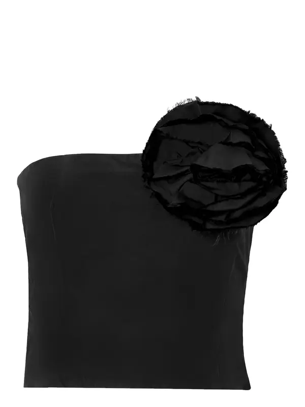 Bernadette Lena Cropped Appliquéd Taffeta Bustier Top - Black