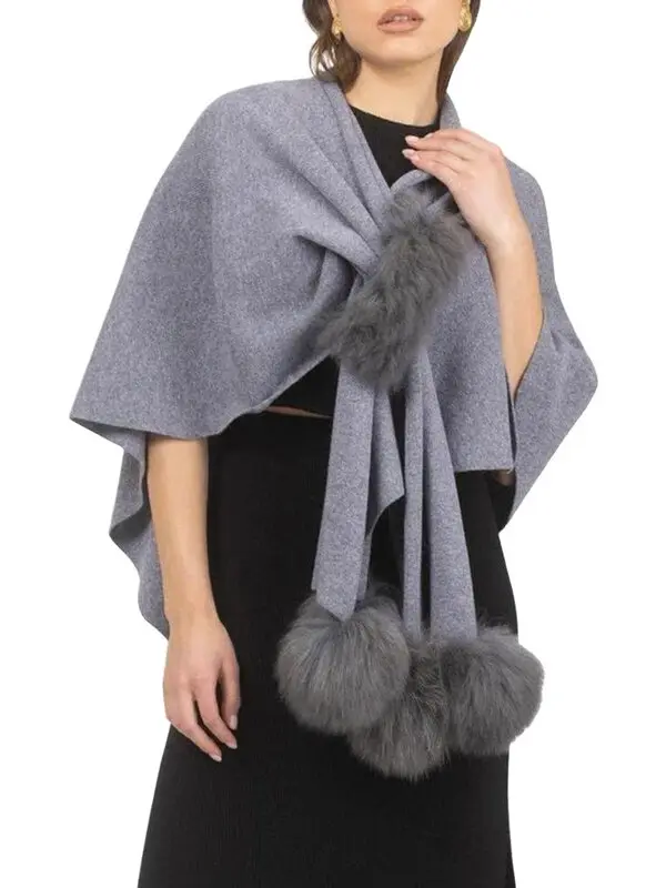 Gorski Wool Capelet With Shearling Pompoms - Gray