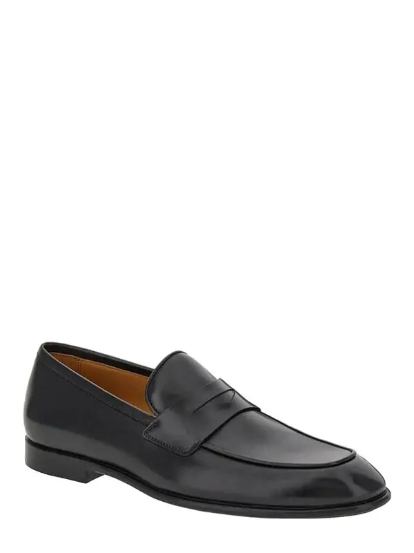 FERRAGAMO Funes Leather Penny Loafers - Black
