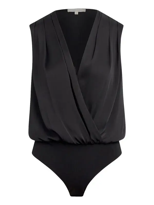 FAVORITE DAUGHTER The Date Sleeveless Satin Bodysuit - Black
