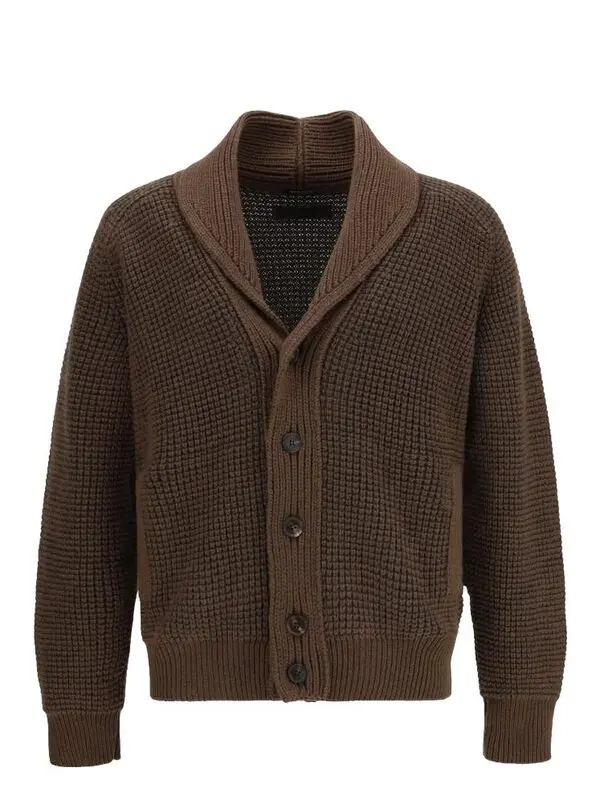 Zegna Cashmere Shawl Collar Cardigan - Brown