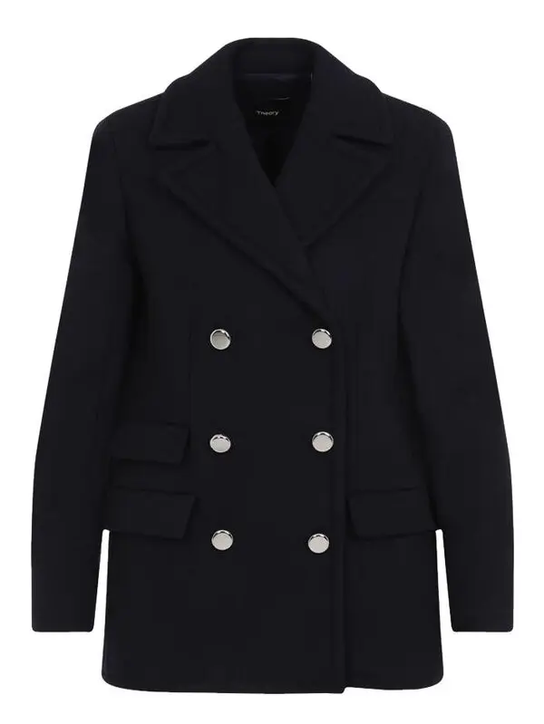 Theory Recycled Wool Blend Pea Coat - Blue