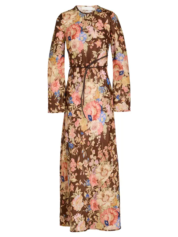 Zimmermann Floral-print Linen Maxi Dress - Chocolate