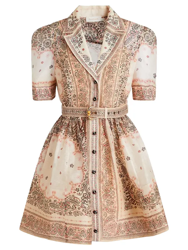 Zimmermann Paisley-print Linen And Silk-blend Mini Dress - Cream