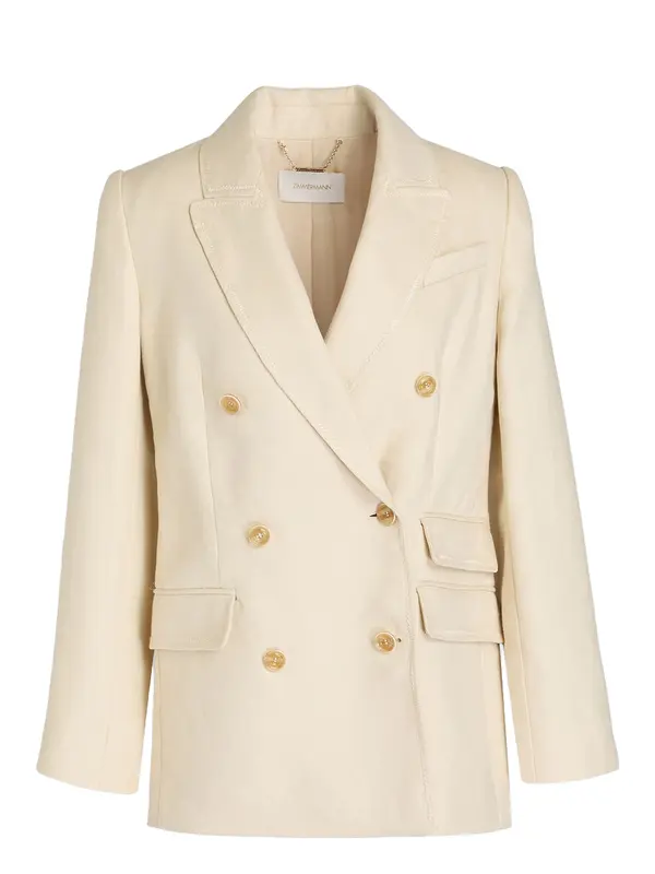 Zimmermann Linen Double-breasted Blazer - Ecru