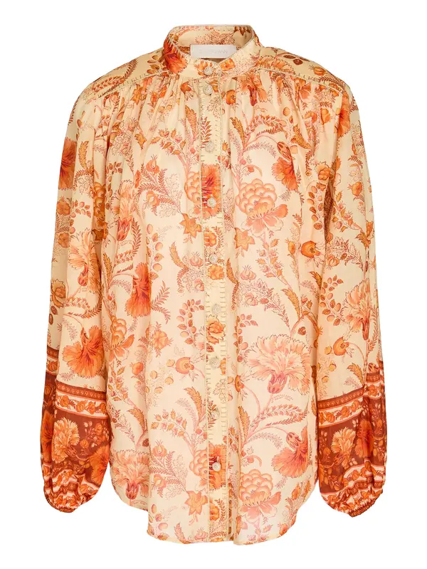 Zimmermann Floral-print Ramie Blouse - Cream