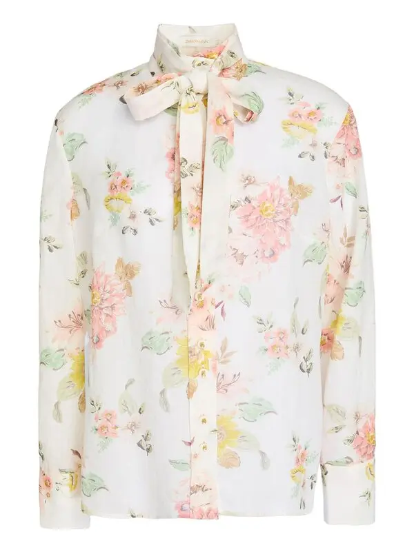 Zimmermann Floral-print Ramie Shirt - White