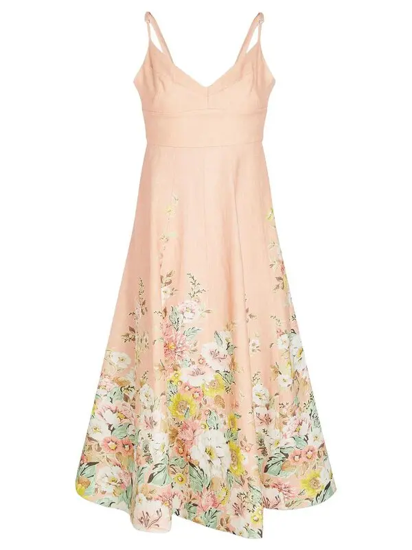 Zimmermann Floral-print Linen Midi Dress - Pastel Orange