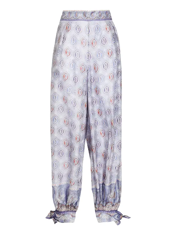 Zimmermann Paisley-print Silk Crepe De Chine Tapered Pants - Light Blue