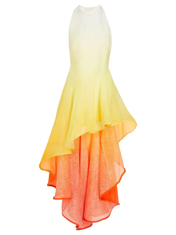 Zimmermann Asymmetric Dégradé Gauze Maxi Dress - Pastel Yellow