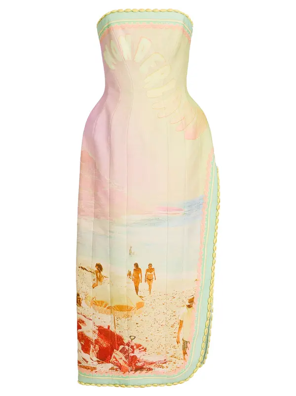 Zimmermann Strapless Printed Cotton And Linen-blend Midi Dress - Light Green