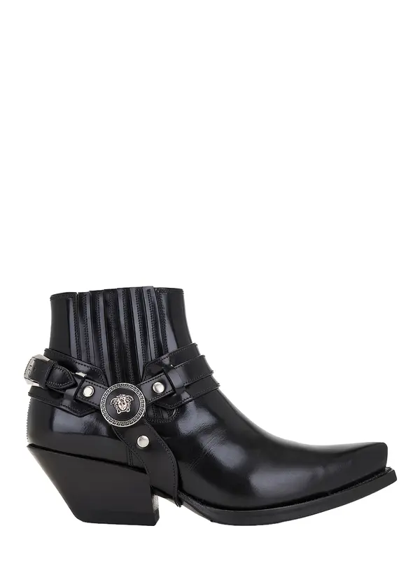 Versace Camperos Leather Boots - Nero & Palladium