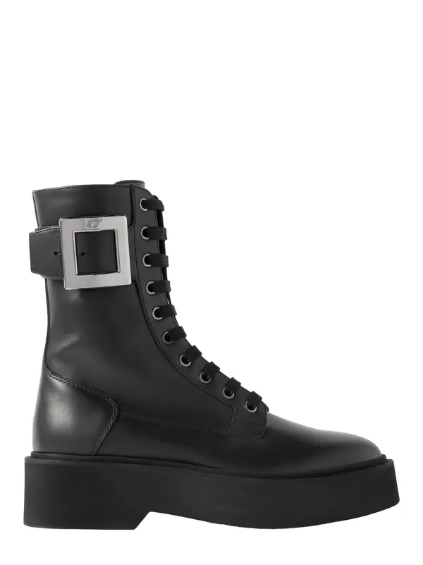 ROGER VIVIER Buckle-embellished Leather Ankle Boots - Black