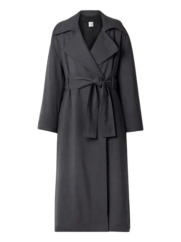 LESET Jane Belted Double-breasted Wool-blend Trench Coat - Gray