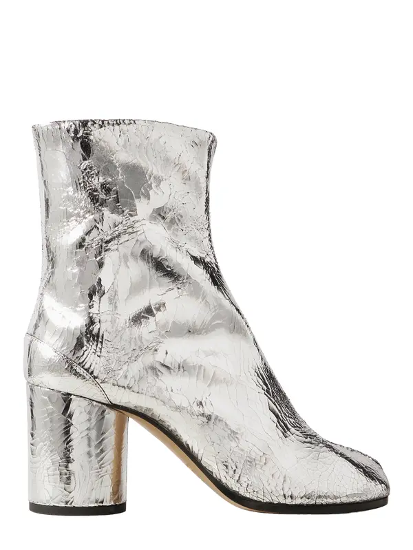 MAISON MARGIELA Tabi Split-toe Crinkled Metallic Patent-leather Ankle Boots - Silver
