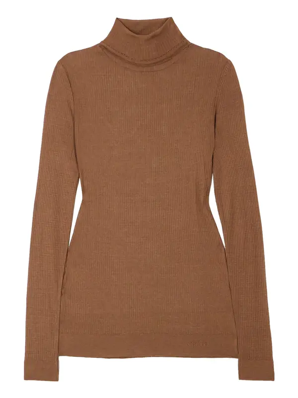 LEMAIRE Seamless Ribbed-knit Turtleneck Top - Brown