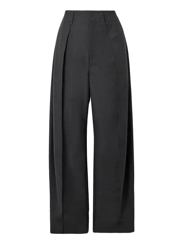 LEMAIRE Pleated Grain De Poudre Wide-leg Pants - Black