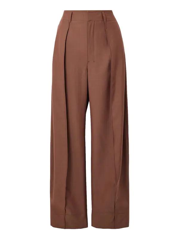 LEMAIRE Pleated Grain De Poudre Wide-leg Trousers - Brown