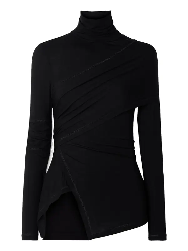Helmut Lang Draped Stretch-lyocell Jersey Turtleneck Top - Black