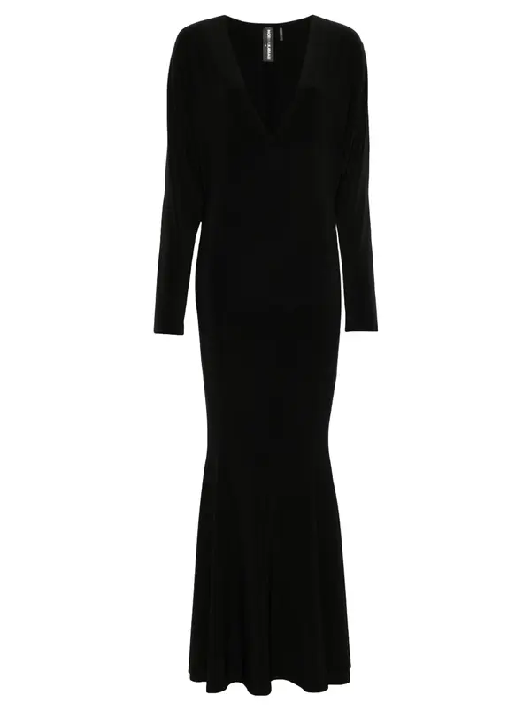Norma Kamali Fishtail V-neck Gown - Black