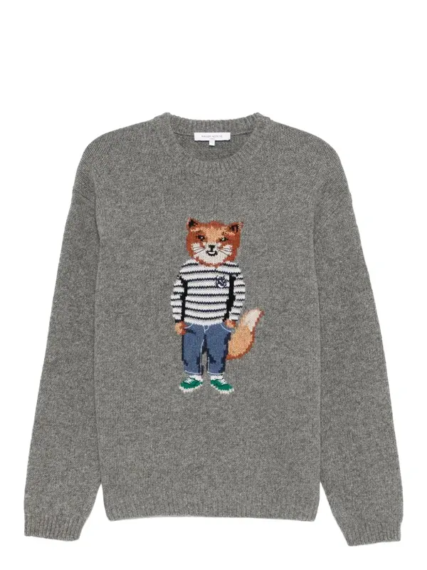 Maison Kitsuné Dressed Fox-intarsia Sweater - Grey