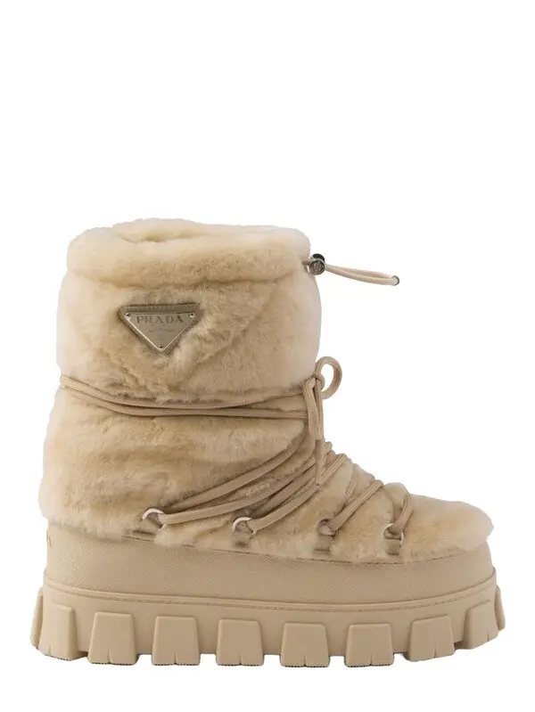 Prada Après Ski Shearling Boots - Neutrals