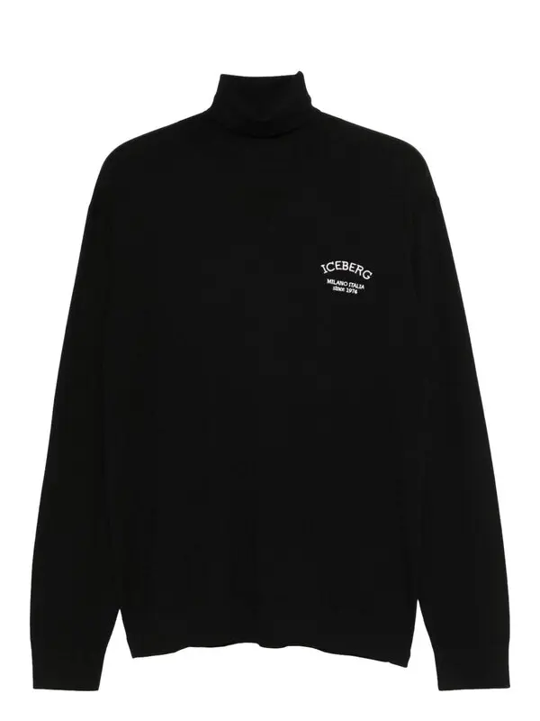 Iceberg Turtleneck Virgin Wool Sweater - Black