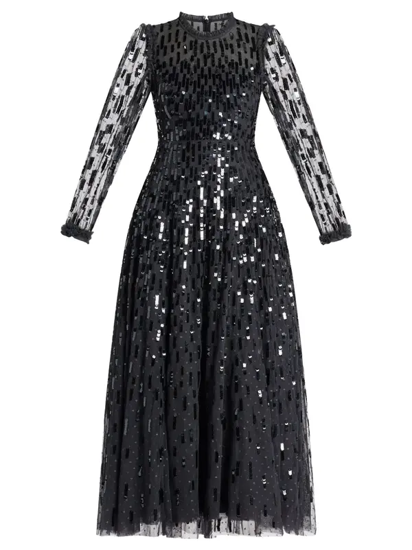 NEEDLE & THREAD Sequin Embellished Tulle Dress - Black