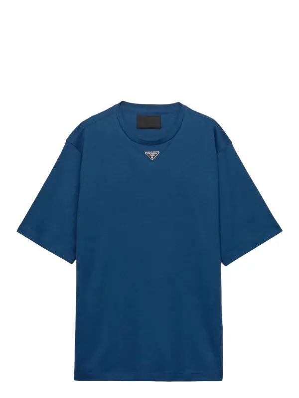 Prada Triangle Logo Cotton T-shirt - Blue