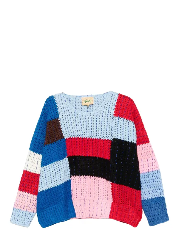 GLASS CYPRESS Patchwork Knit Sweater - Blue