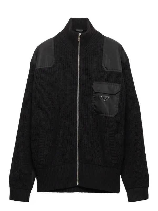 Prada Zip-up Ribbed Knit Cardigan - Black