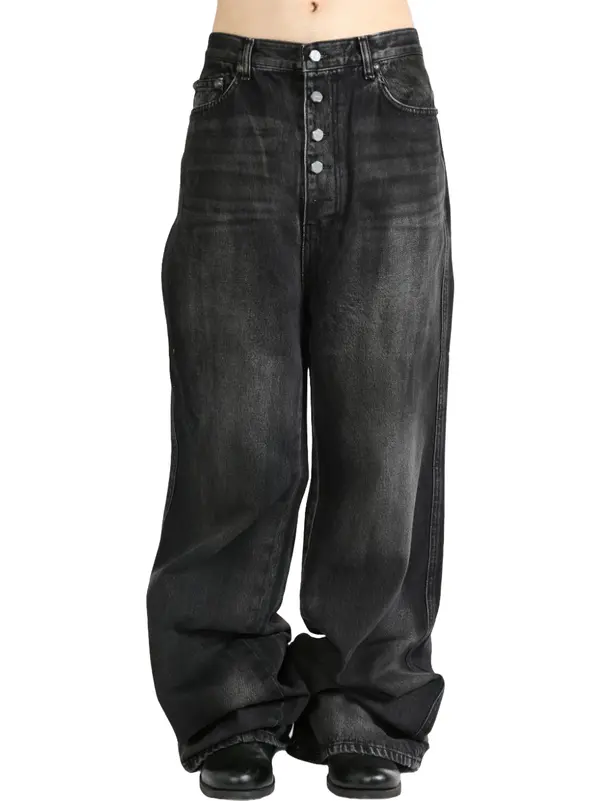 THUG CLUB Distressed Wide-leg Jeans - Black