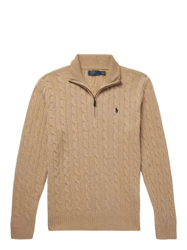 Polo Ralph Lauren Logo-embroidered Cable-knit Half-zip Sweater - Neutrals