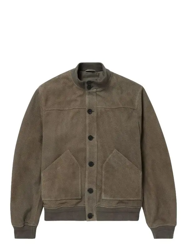 Mr P. Perforated Suede Harrington Jacket - Green