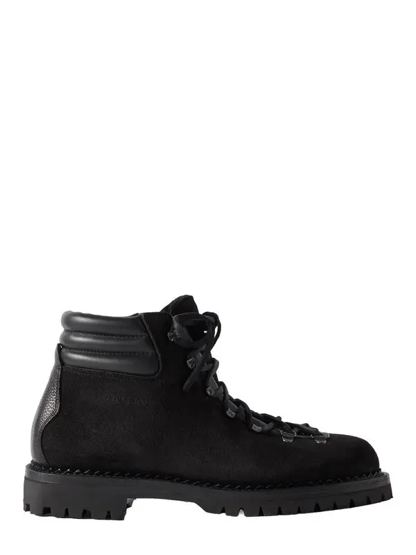 YUKETEN Leather-trimmed Suede Boots - Black