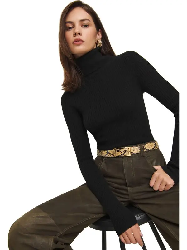 REFORMATION Tink Cashmere Turtleneck Bodysuit - Black