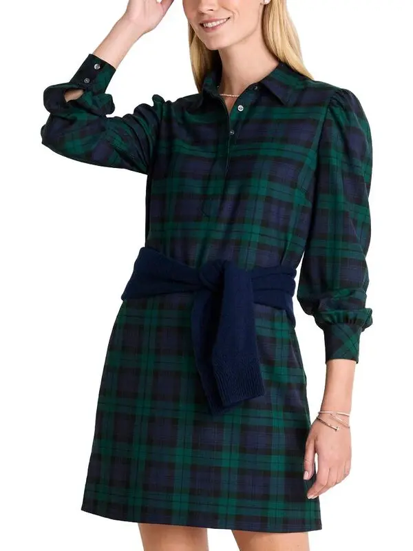 Vineyard Vines Long Sleeve Plaid Shirtdress - Yuletide Blackwatch
