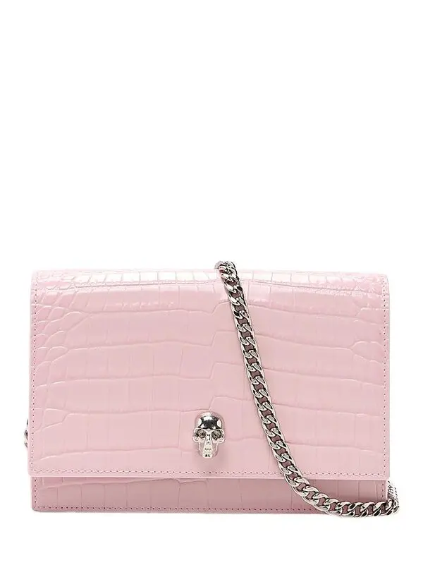 Alexander McQueen Skull Mini Croc Embossed Crossbody Bag - Bright Pink